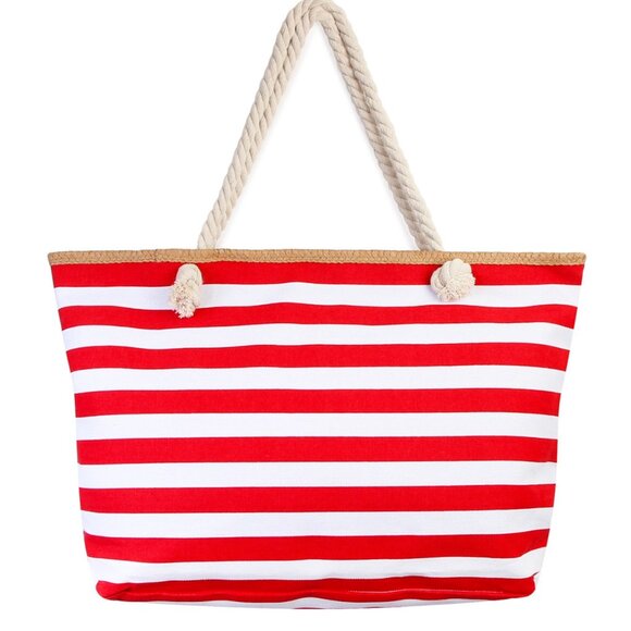 Riah Fashions | Bags | Riah Red White Stripe Jumbo Beach Bag Tote ...